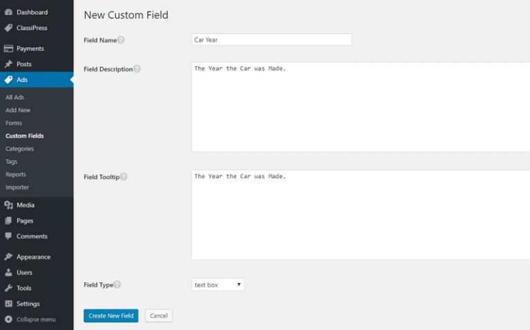 Creating Forms And Custom Fields Using Classipress 4x Appthemes Docs 7580